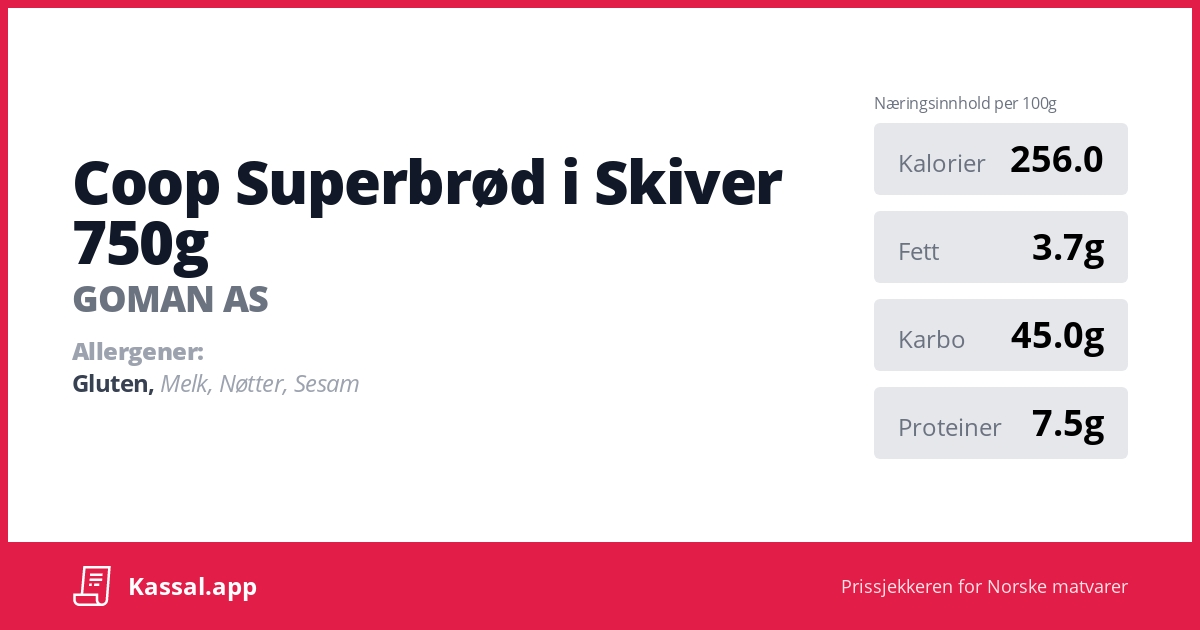 Coop Superbrød i Skiver 750g - Kassalapp®