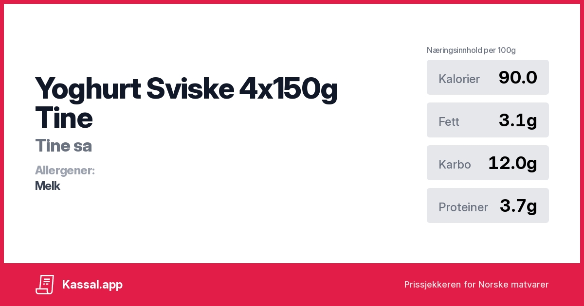 Yoghurt Sviske 4x150g Tine - Kassalapp®
