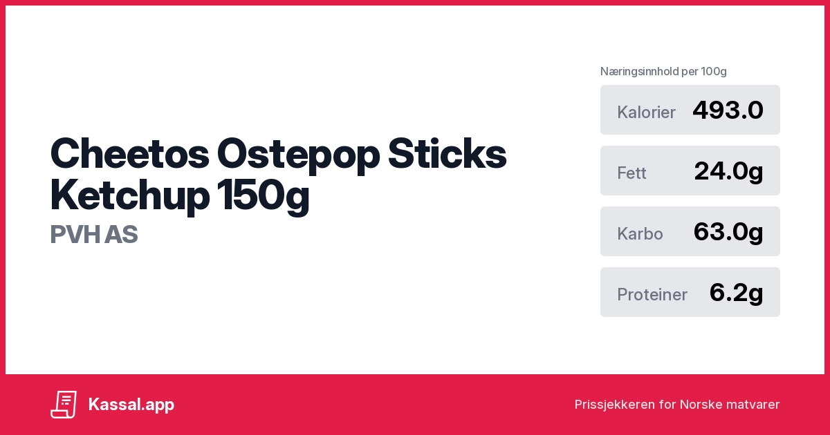 Cheetos Ostepop Sticks Ketchup 150g - Kassalapp®