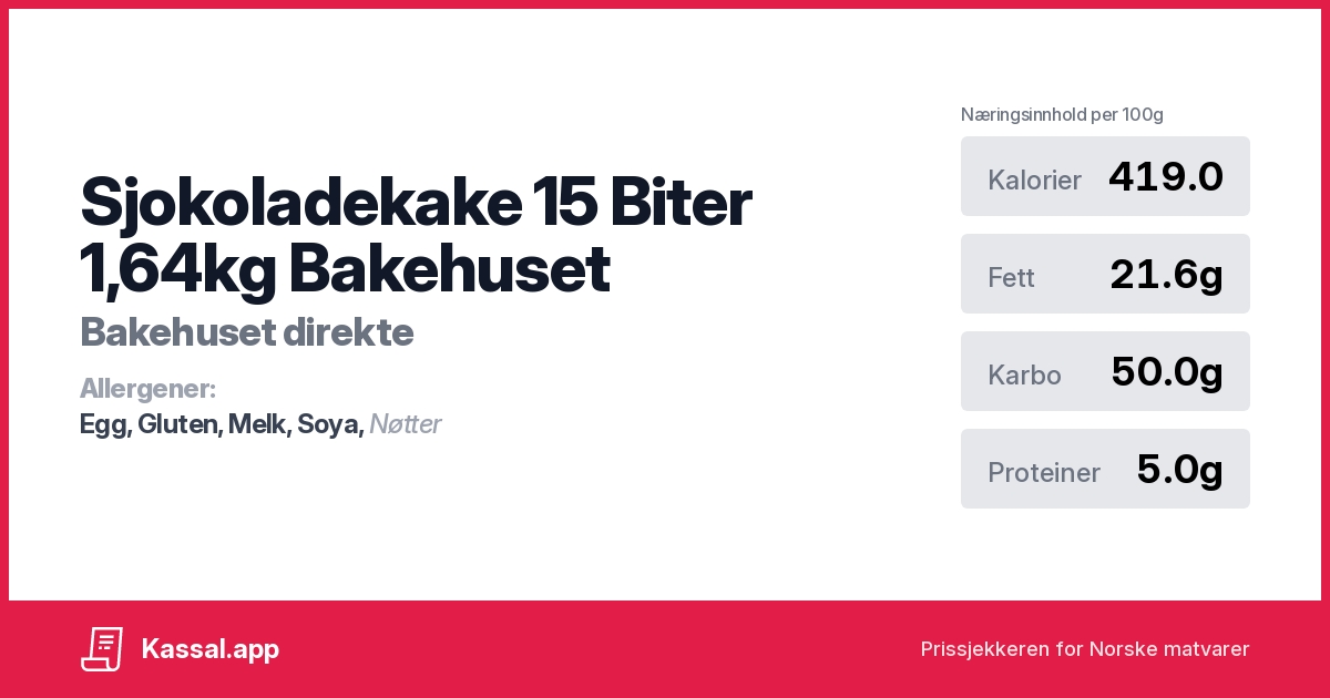 Sjokoladekake 15 Biter 1,64kg Bakehuset - Kassalapp®