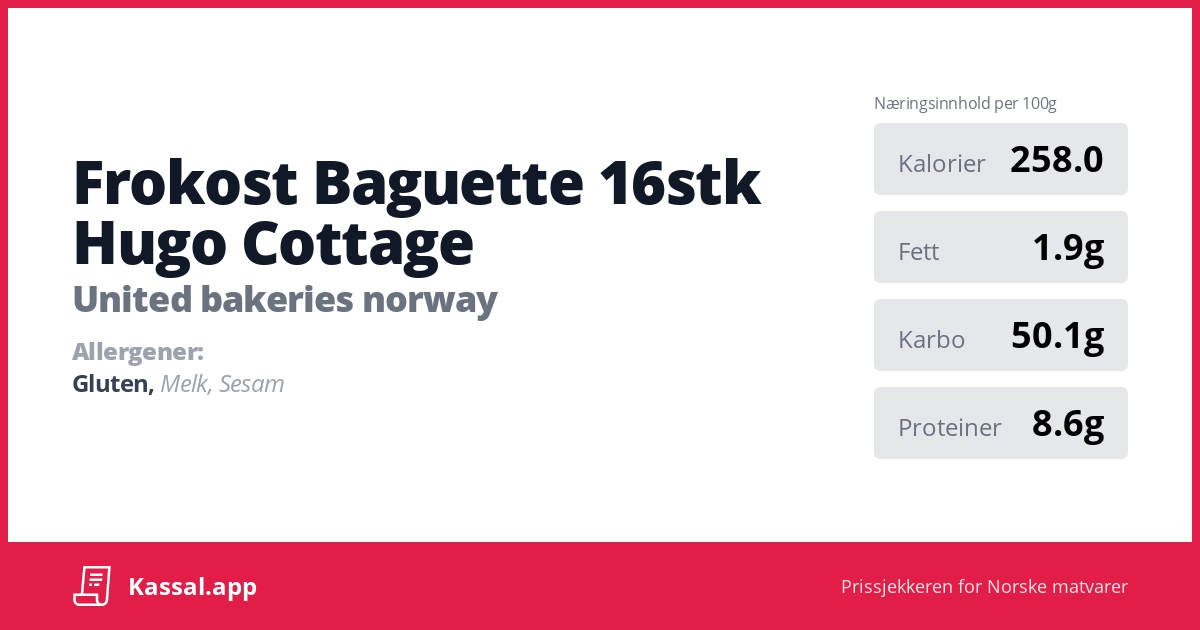 Frokost Baguette 16stk Hugo Cottage - Kassalapp®