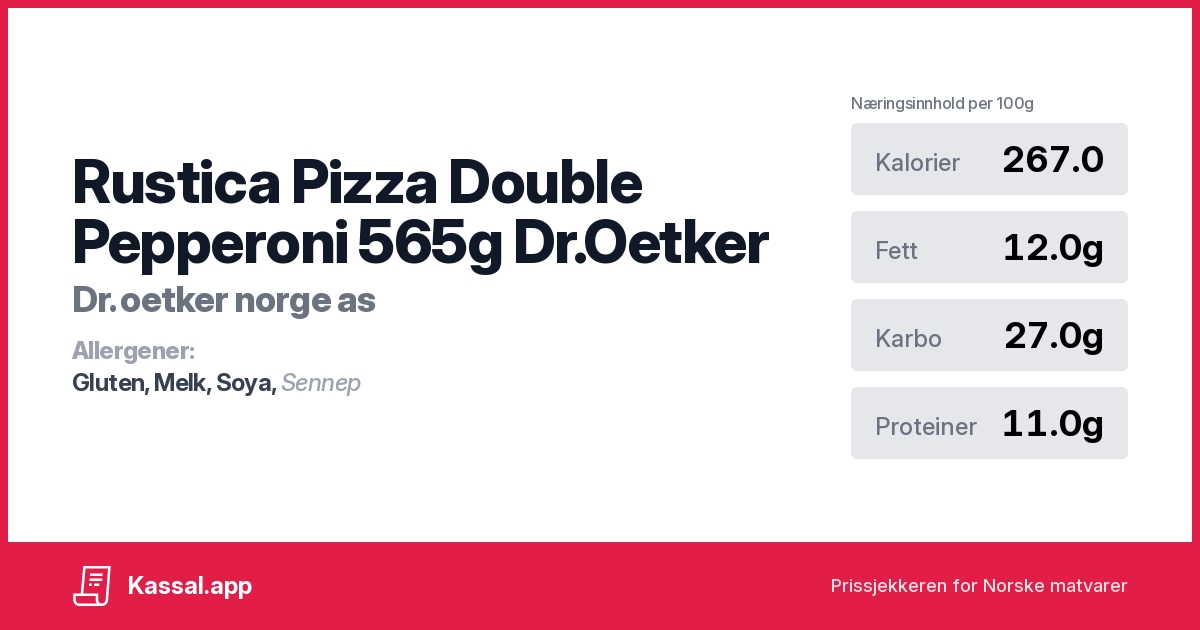 Rustica Pizza Double Pepperoni 565g Dr.Oetker - Kassalapp®