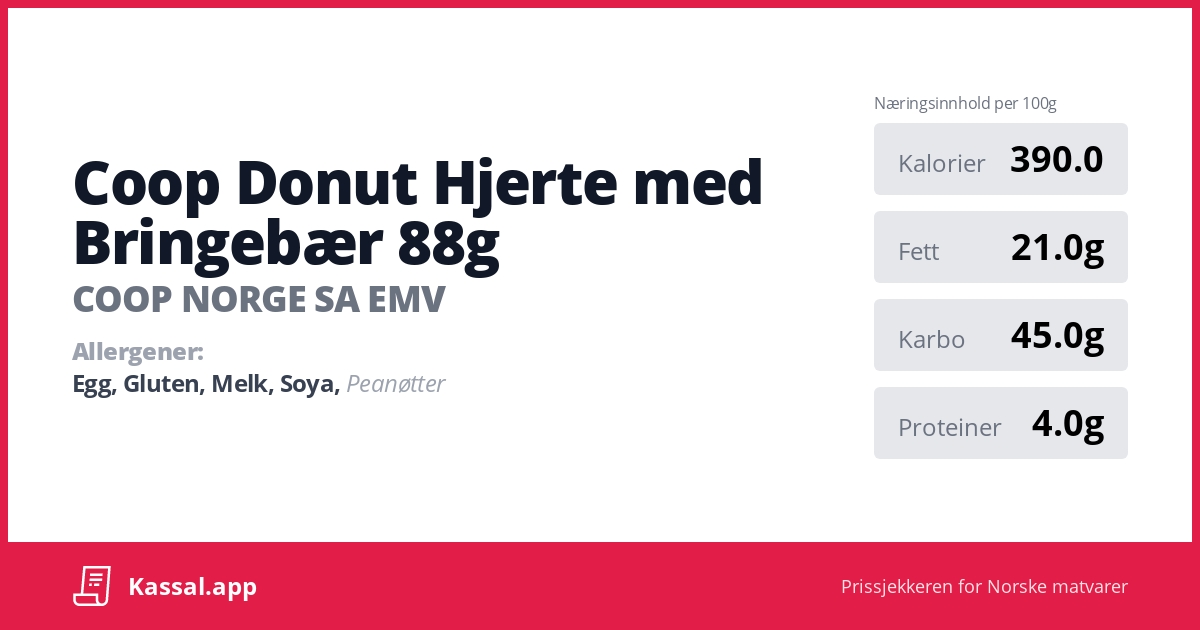 Coop Donut Hjerte med Bringebær 88g - Kassalapp®