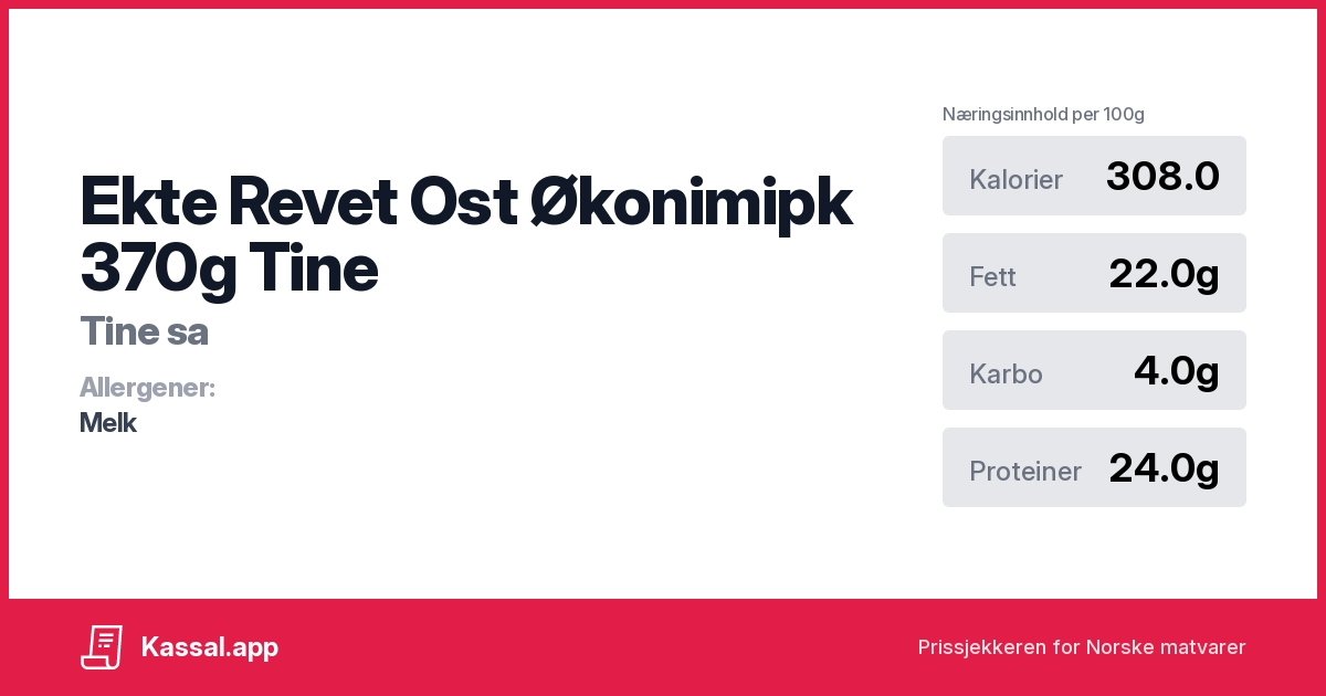 Ekte Revet Ost Økonimipk 370g Tine - Kassalapp®