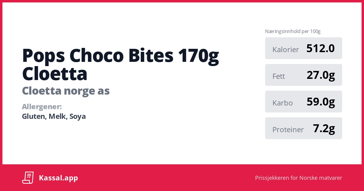 Pops Choco Bites 170g Cloetta - Kassalapp®
