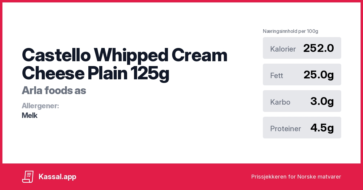 Castello Whipped Cream Cheese Plain 125g - Kassalapp®