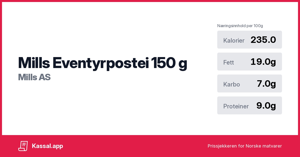 Mills Eventyrpostei 150 g - Kassalapp®