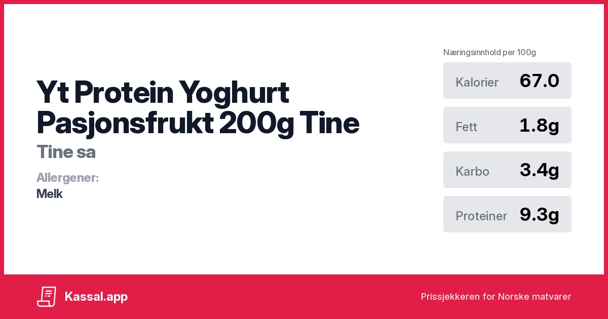 Yt Protein Yoghurt Pasjonsfrukt 200g Tine - Kassalapp®