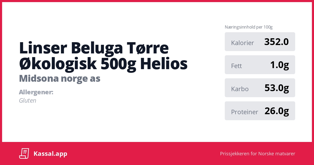 Linser Beluga Tørre Økologisk 500g Helios - Kassalapp®