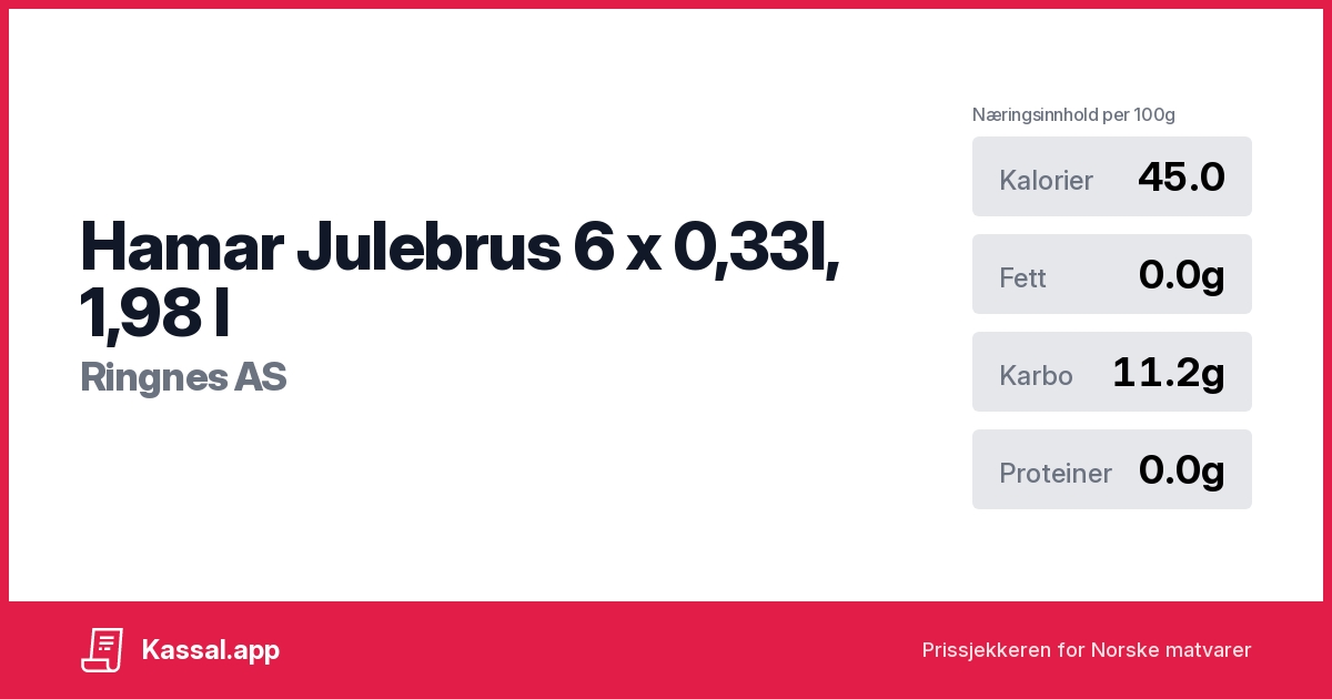 Hamar Julebrus 6 x 0,33l, 1,98 l - Kassalapp®