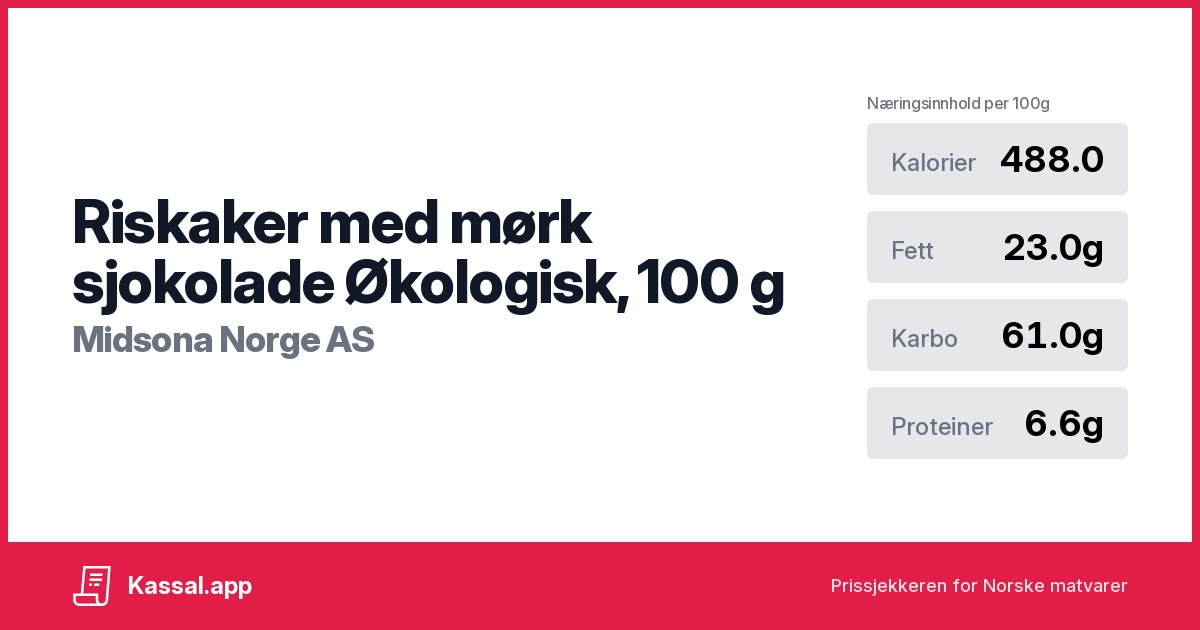Riskaker med mørk sjokolade Økologisk, 100 g - Kassalapp®