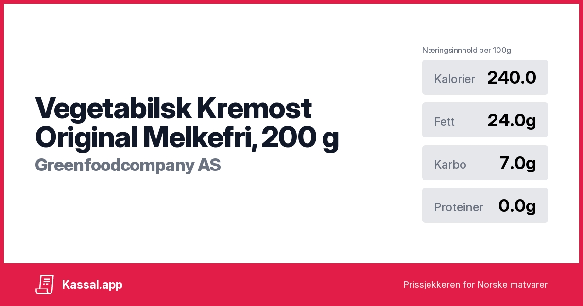 Vegetabilsk Kremost Original Melkefri, 200 g - Kassalapp®
