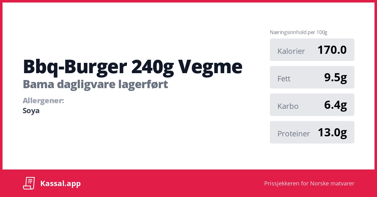 Bbq-Burger 240g Vegme - Kassalapp®