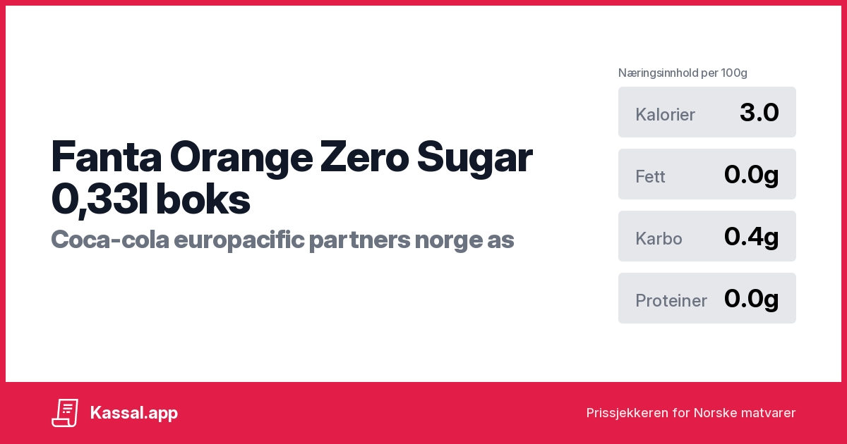 Fanta Orange Zero Sugar 0,33l boks - Kassalapp®