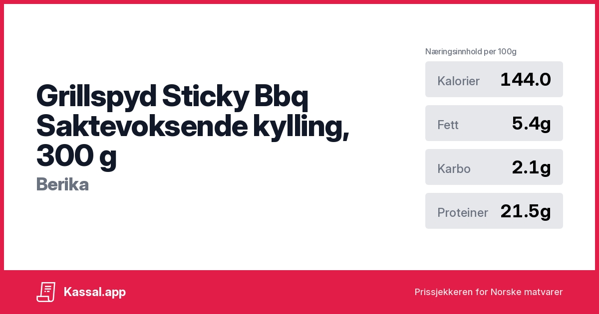 Grillspyd Sticky Bbq Saktevoksende kylling, 300 g - Kassalapp®