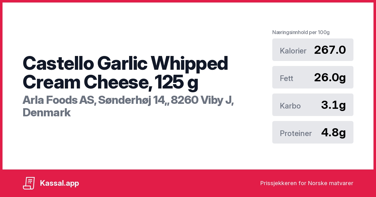 Castello Garlic Whipped Cream Cheese, 125 g - Kassalapp®