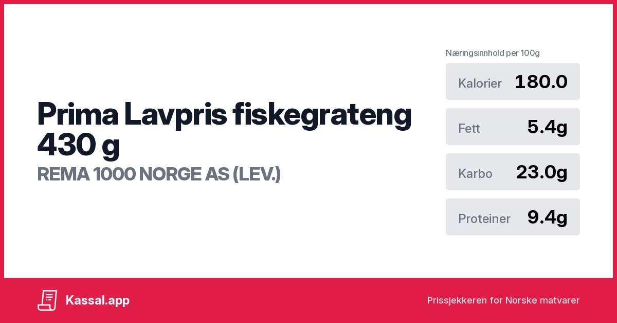 Prima lavpris fiskegrateng 430 g - Kassalapp®