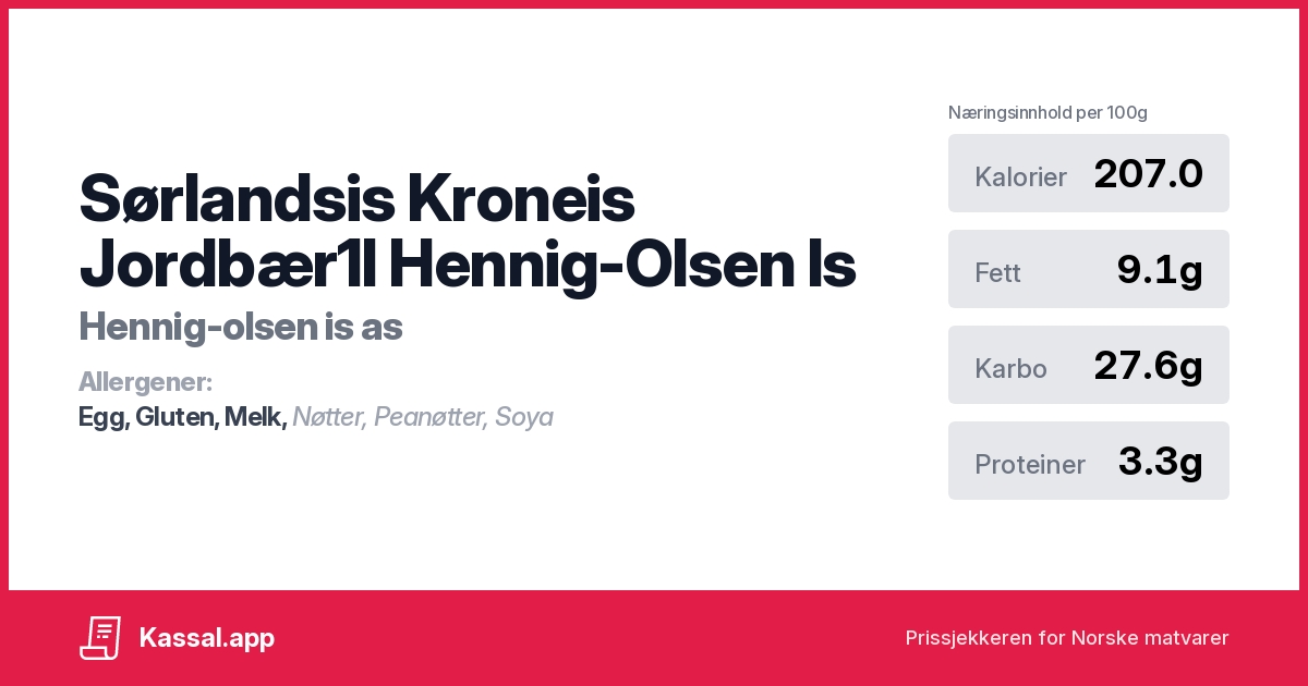 Sørlandsis Kroneis Jordbær1l Hennig-Olsen Is - Kassalapp®