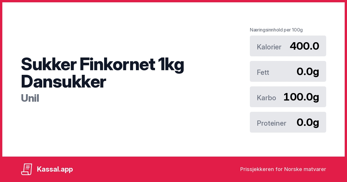 Sukker Finkornet 1kg Dansukker - Kassalapp®