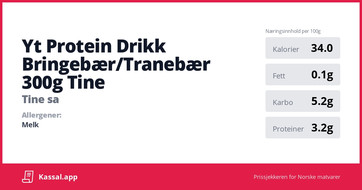 Yt Protein Drikk Bringebær/Tranebær 300g Tine - Kassalapp®