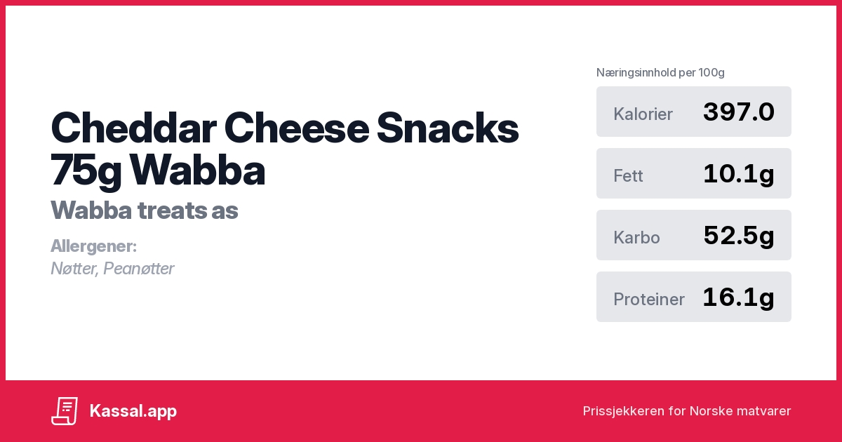 Cheddar Cheese Snacks 75g Wabba - Kassalapp®