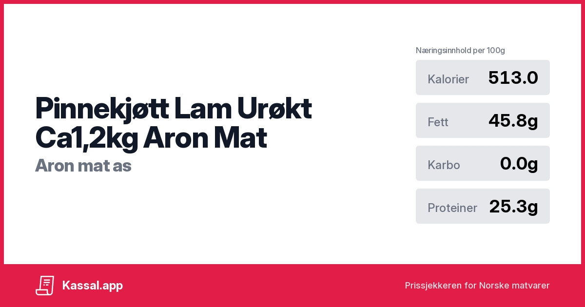 Pinnekjøtt Lam Urøkt Ca1,2kg Aron Mat - Kassalapp®