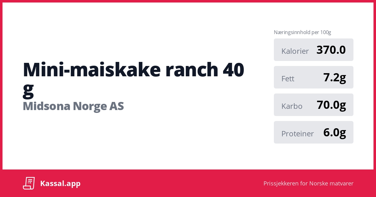 Mini-maiskake ranch 40 g - Kassalapp®