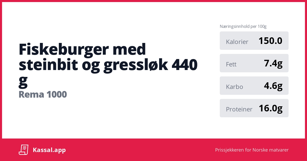 Fiskeburger med steinbit og gressløk 440 g - Kassalapp®