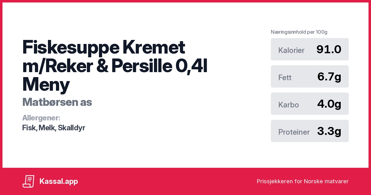 Kremet fiskesuppe 4dl + norske reker - Kassalapp®