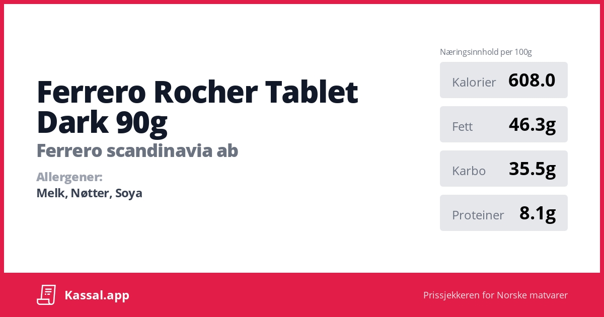 Ferrero Rocher Tablet Dark 90g - Kassalapp®