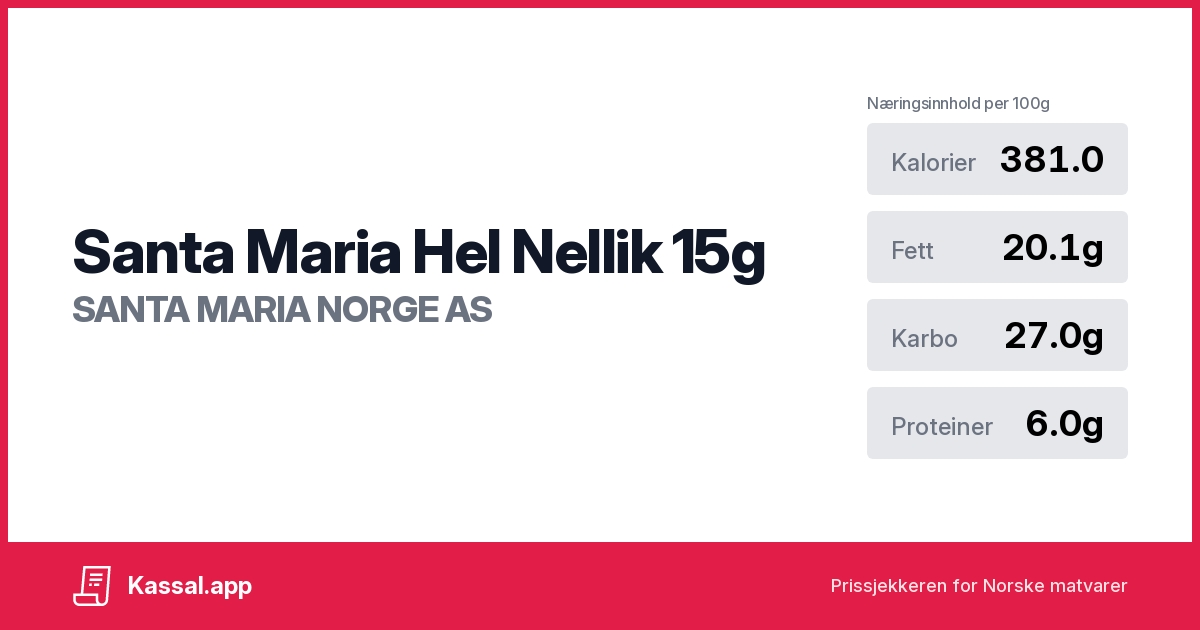 Santa Maria Hel Nellik 15g - Kassalapp®