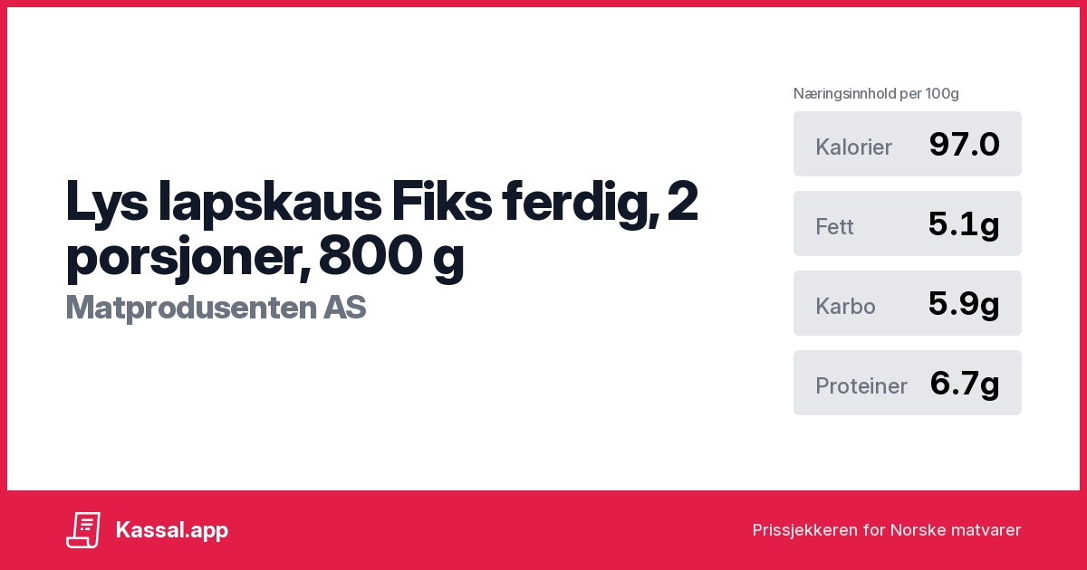 Lys lapskaus Fiks ferdig, 2 porsjoner, 800 g - Kassalapp®
