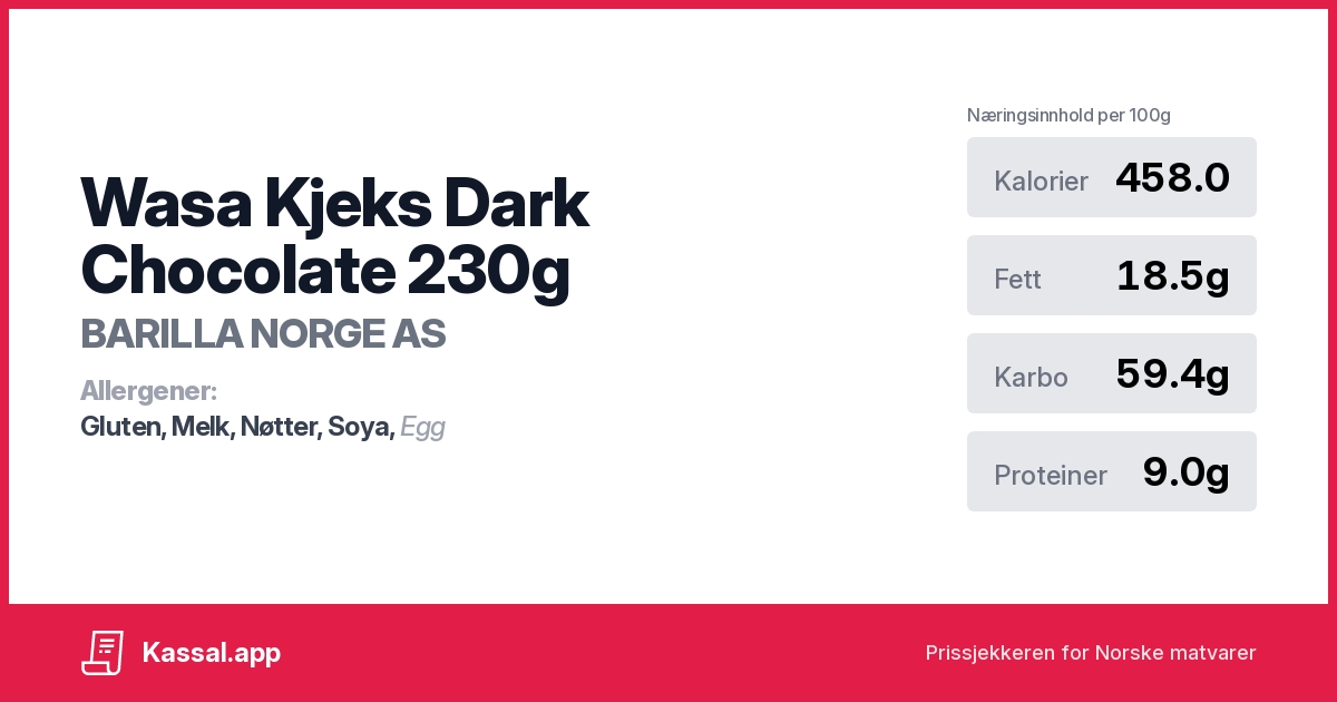 Wasa Kjeks Dark Chocolate 230g - Kassalapp®
