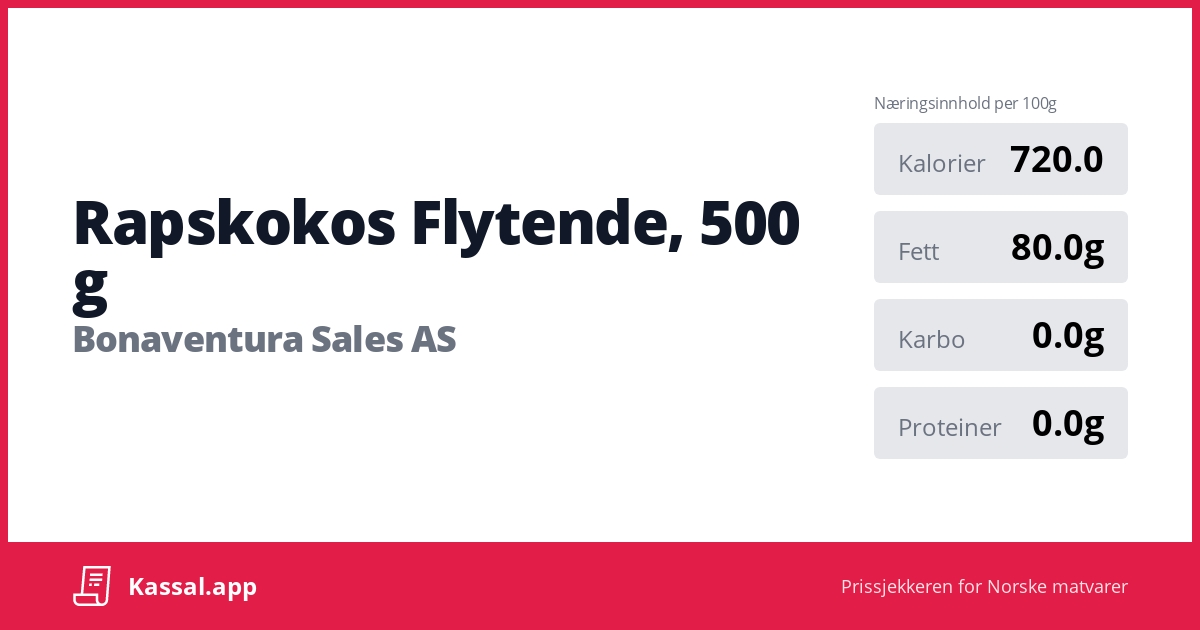 Rapskokos Flytende, 500 g - Kassalapp®