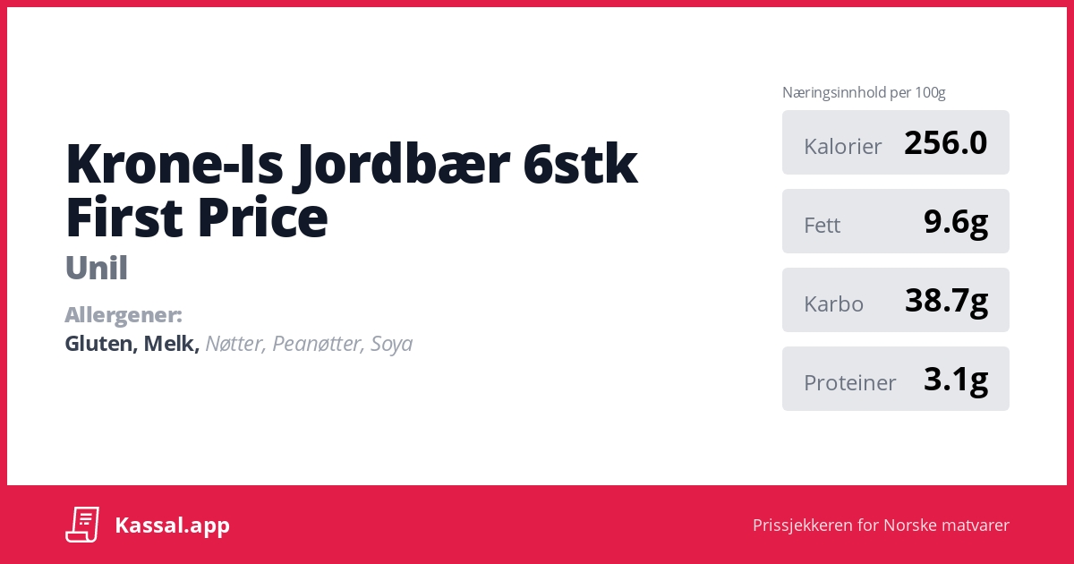 Krone-Is Jordbær 6stk First Price - Kassalapp®