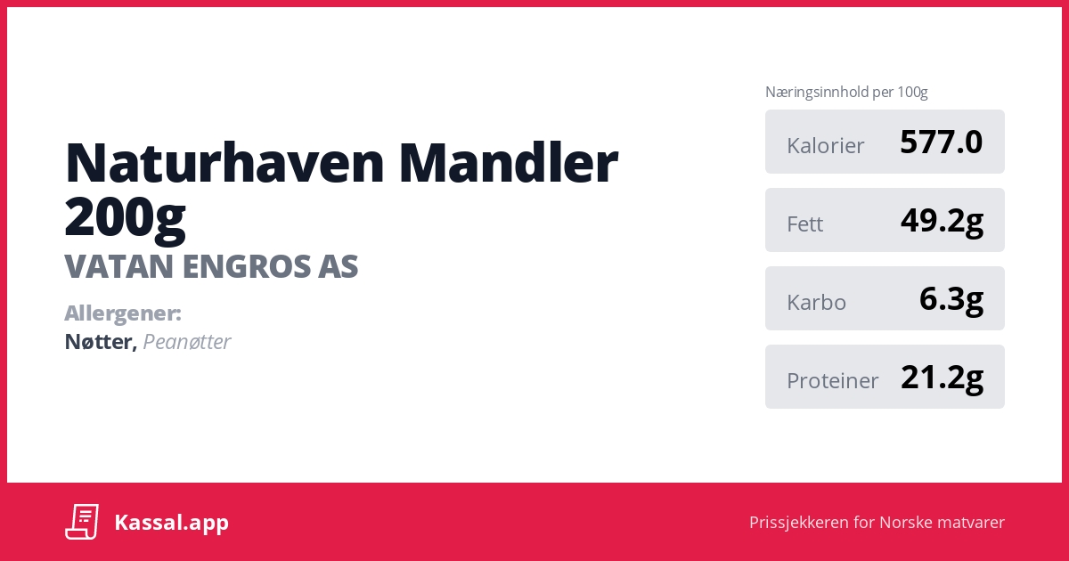 Naturhaven Mandler 200g - Kassalapp®