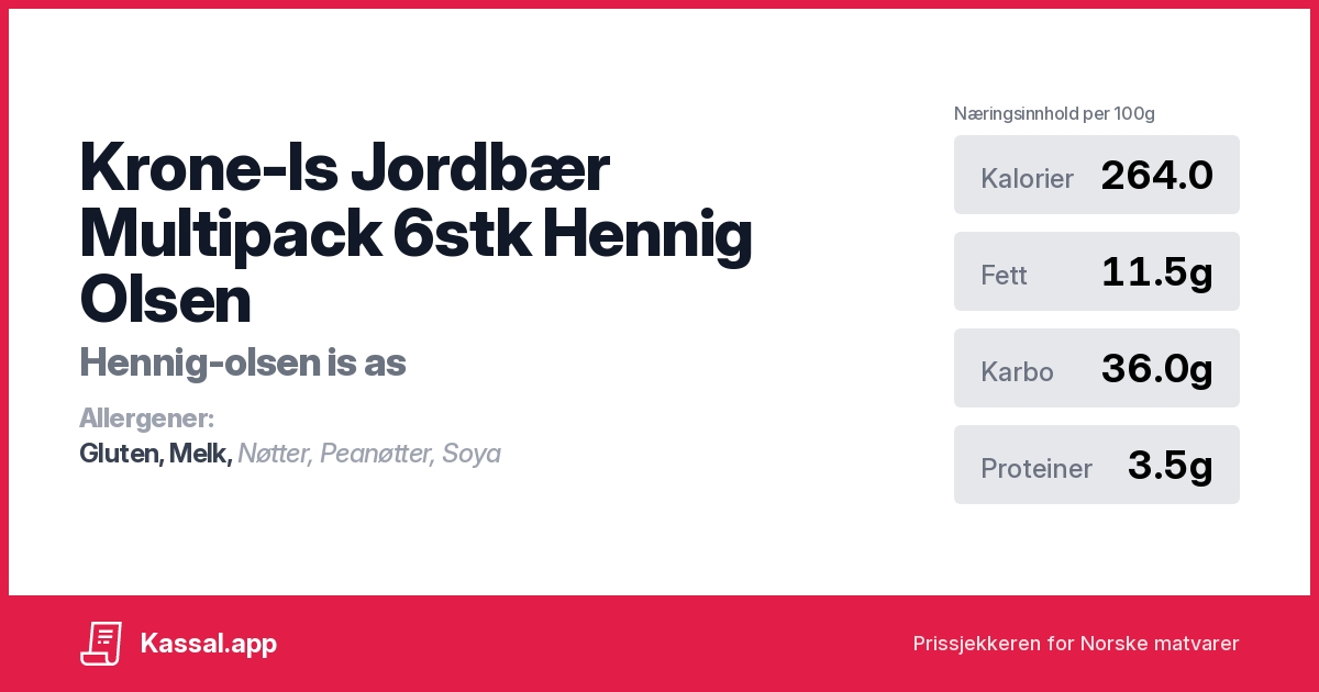 Krone-Is Jordbær Multipack 6stk Hennig Olsen - Kassalapp®