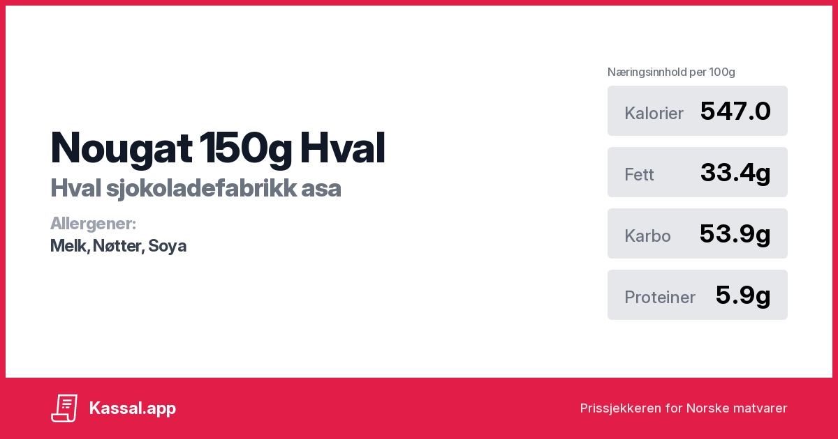 Nougat 150g Hval - Kassalapp®