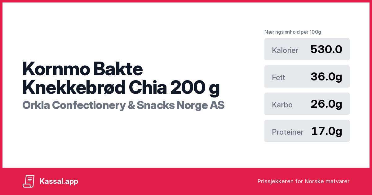 Kornmo Bakte Knekkebrød Chia 200 g - Kassalapp®