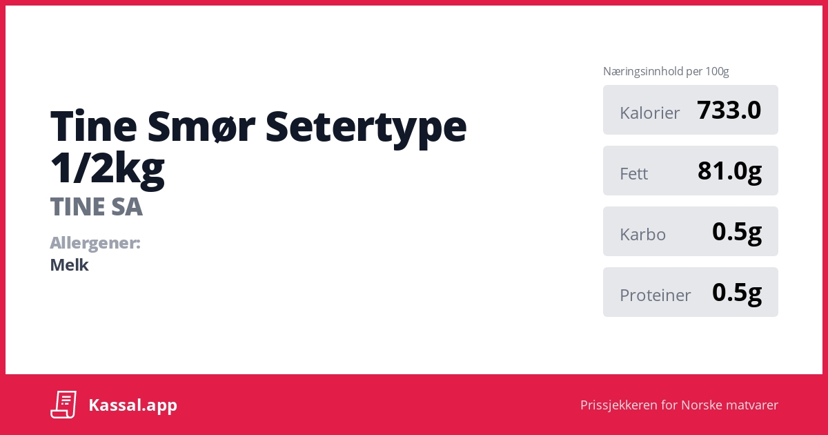 Tine Smør Setertype 1/2kg - Kassalapp®