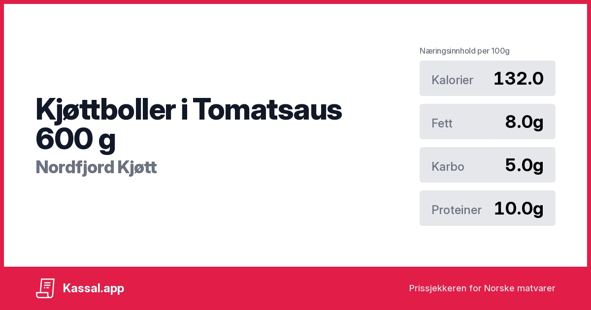 Kjøttboller i tomatsaus 600 g - Kassalapp®