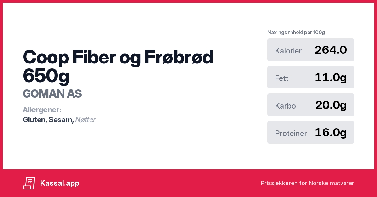 Coop Fiber og Frøbrød 650g - Kassalapp®