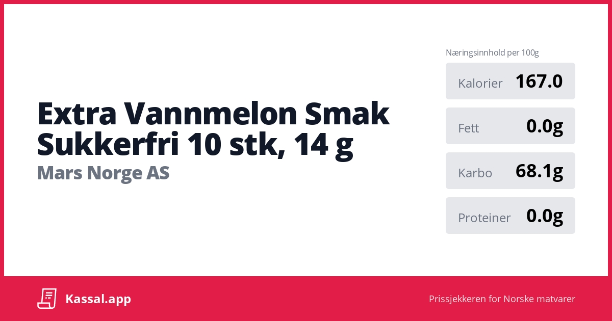 Extra Vannmelon Smak Sukkerfri 10 stk, 14 g - Kassalapp®