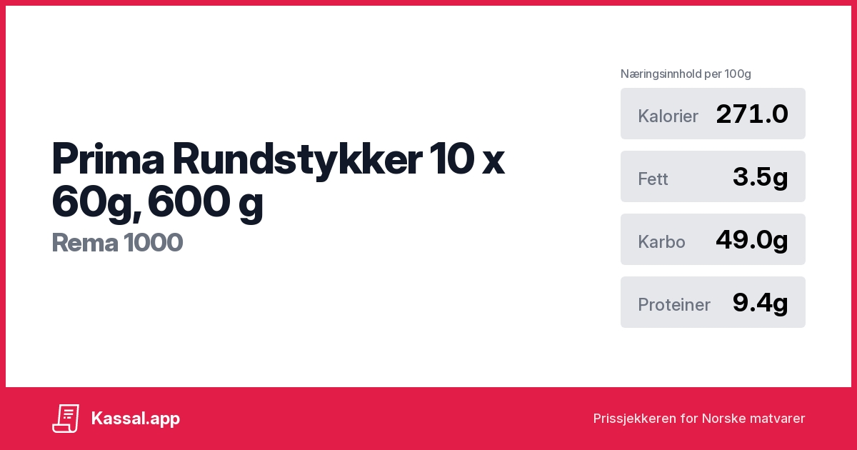 Prima Rundstykker 10 x 60g, 600 g - Kassalapp®