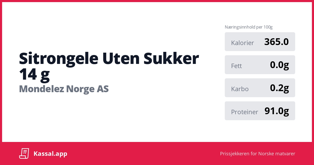 Sitrongele Uten Sukker 14 g - Kassalapp®