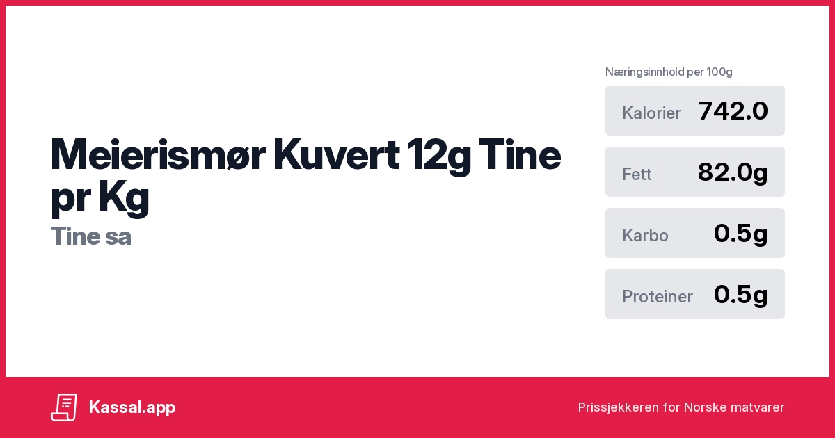 Meierismør Kuvert 12g Tine pr Kg - Kassalapp®