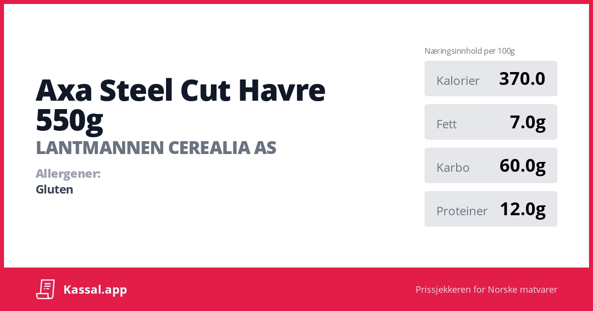 Axa Steel Cut Havre 550g - Kassalapp®