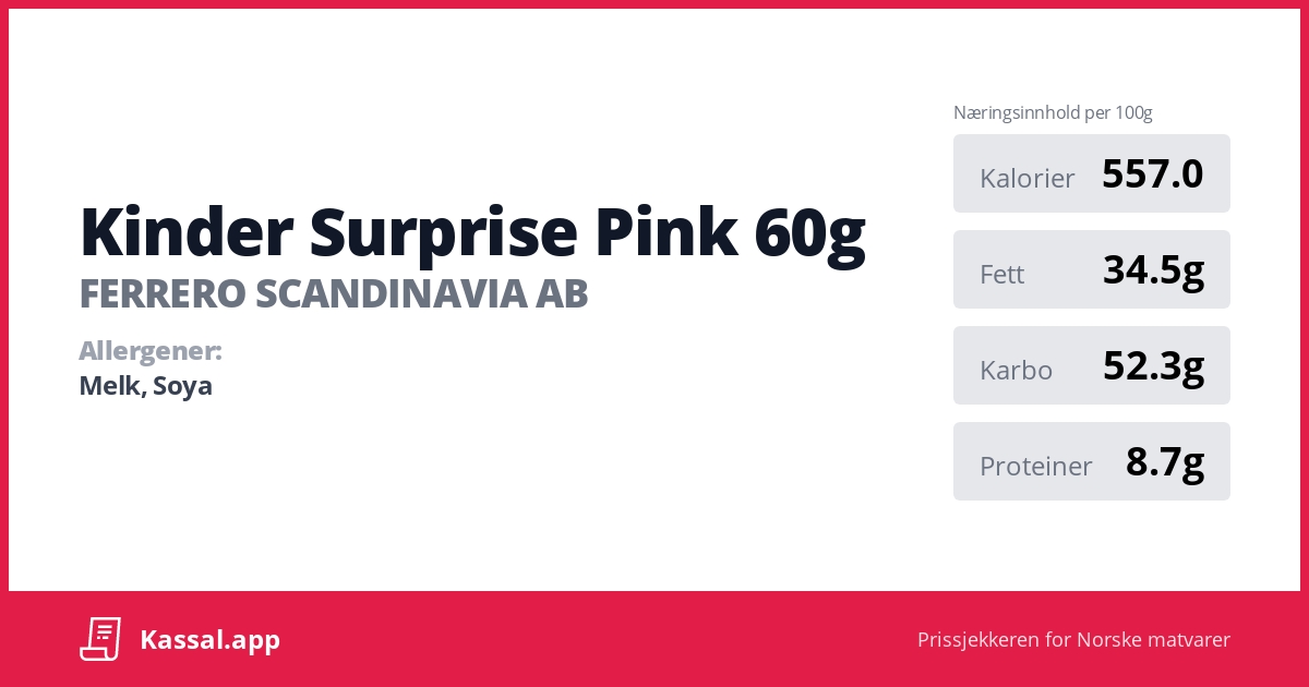 Kinder Surprise Pink 60g - Kassalapp®