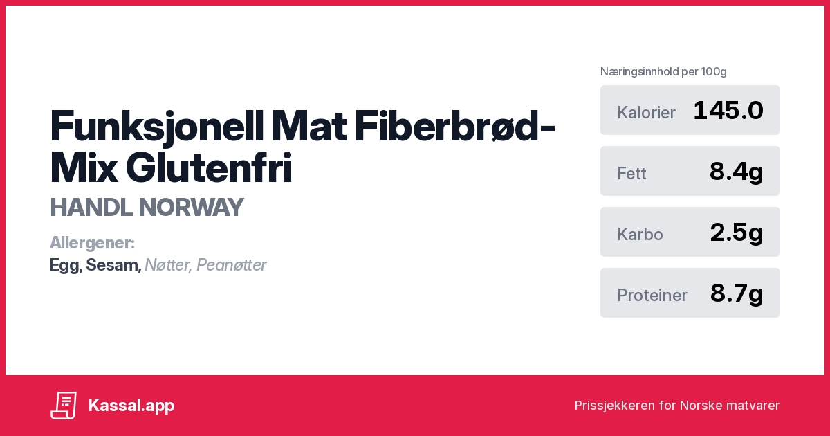 Funksjonell Mat Fiberbrød-Mix Glutenfri - Kassalapp®