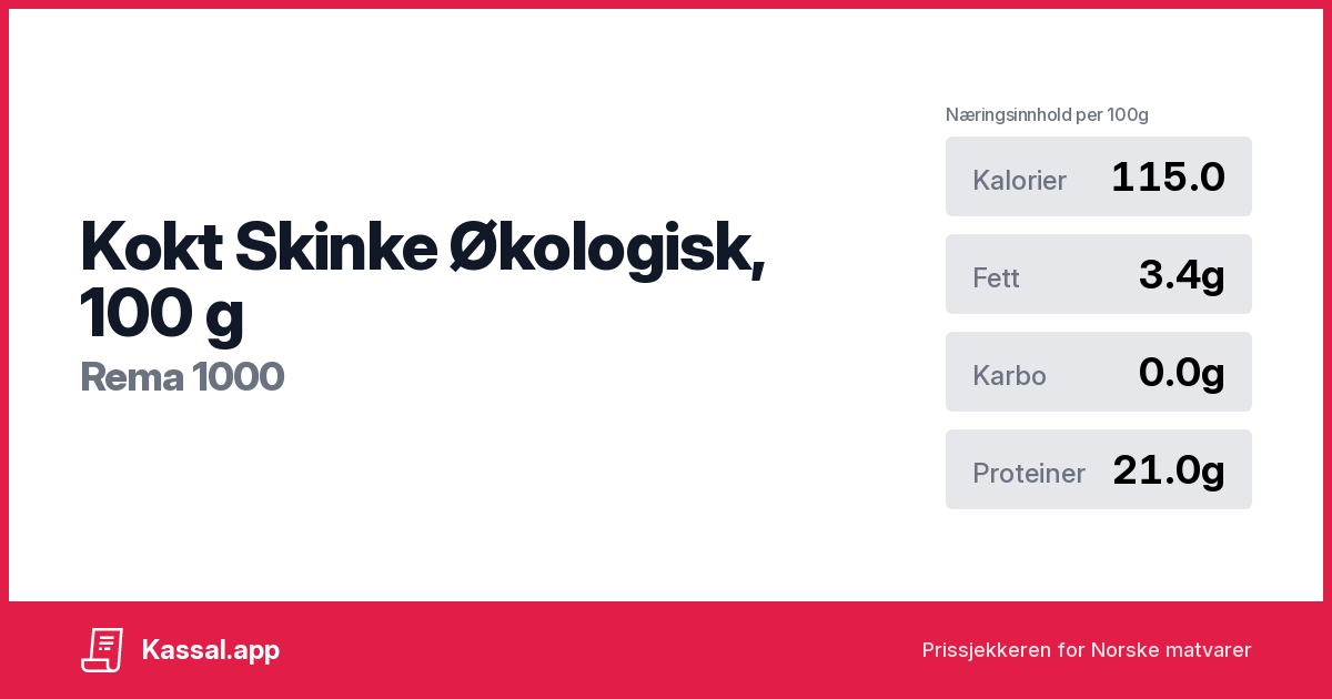 Kokt Skinke Økologisk, 100 g - Kassalapp®
